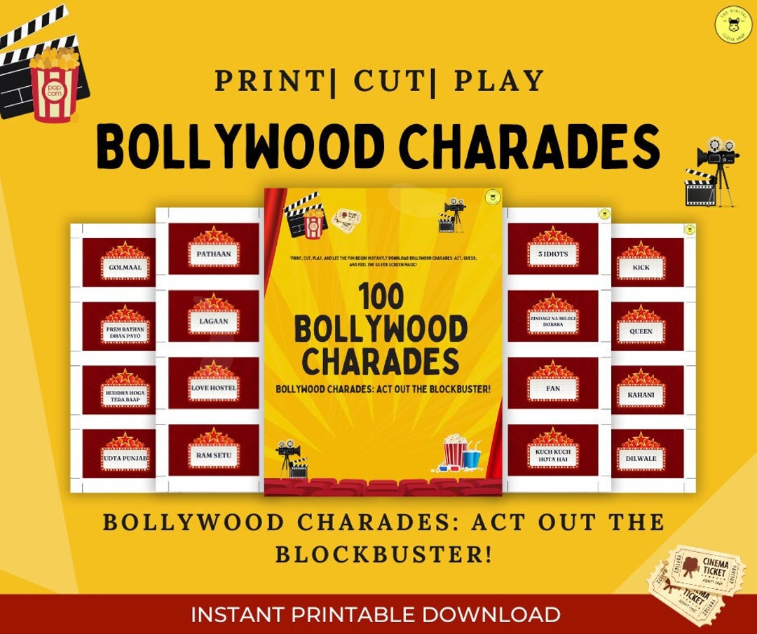 Bollywood Charades Game: Indian Bridal Shower, Family Game Night ...