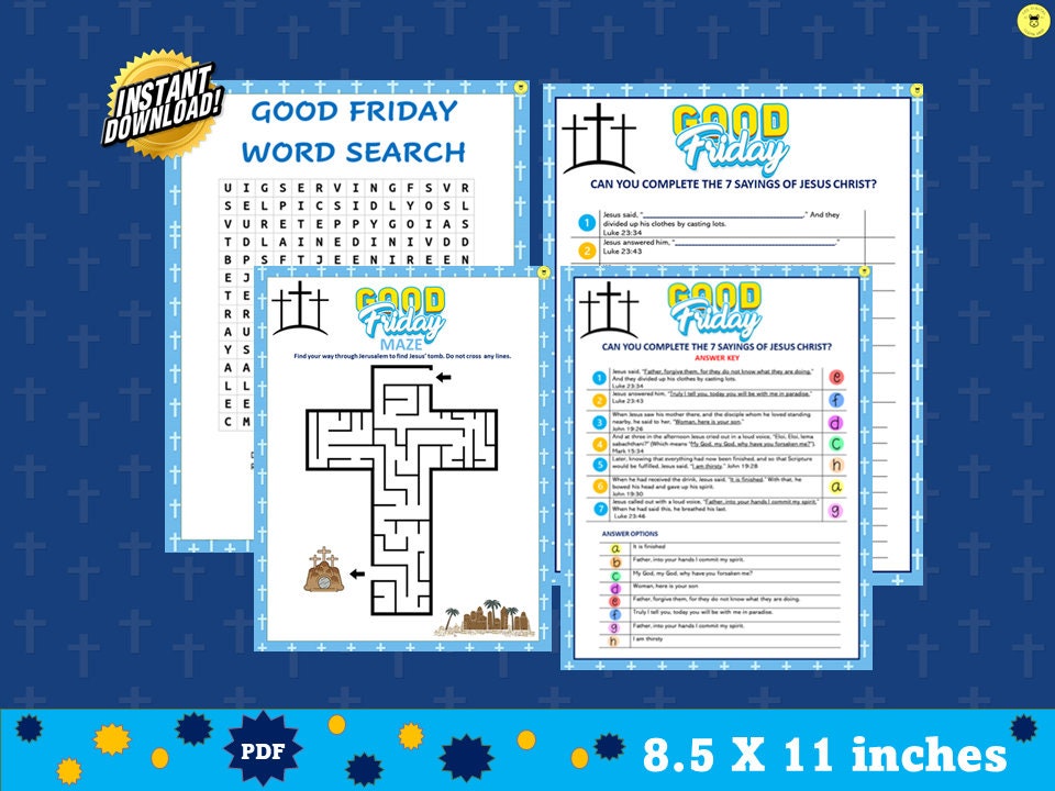 Good Friday Activity Bundle: Crossword, Maze, Word Search (instant Download) - Etsy