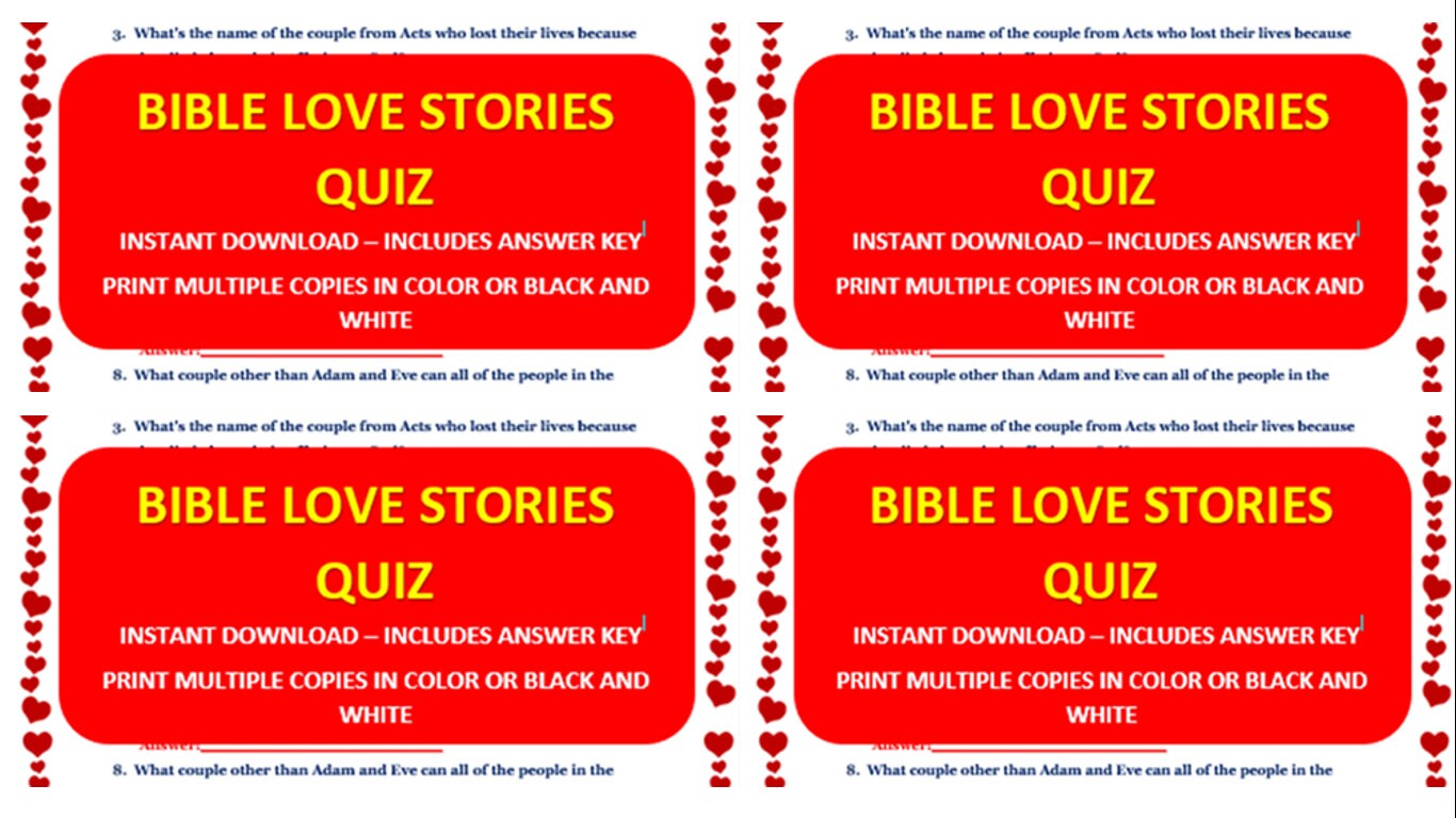 Bible Love Stories Quiz Valentine's Church Small Group Activity Game ...
