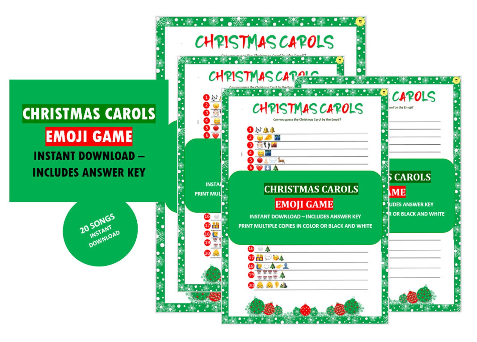 Christmas Carols Emoji Game: Printable Quiz (instant Download) - Etsy