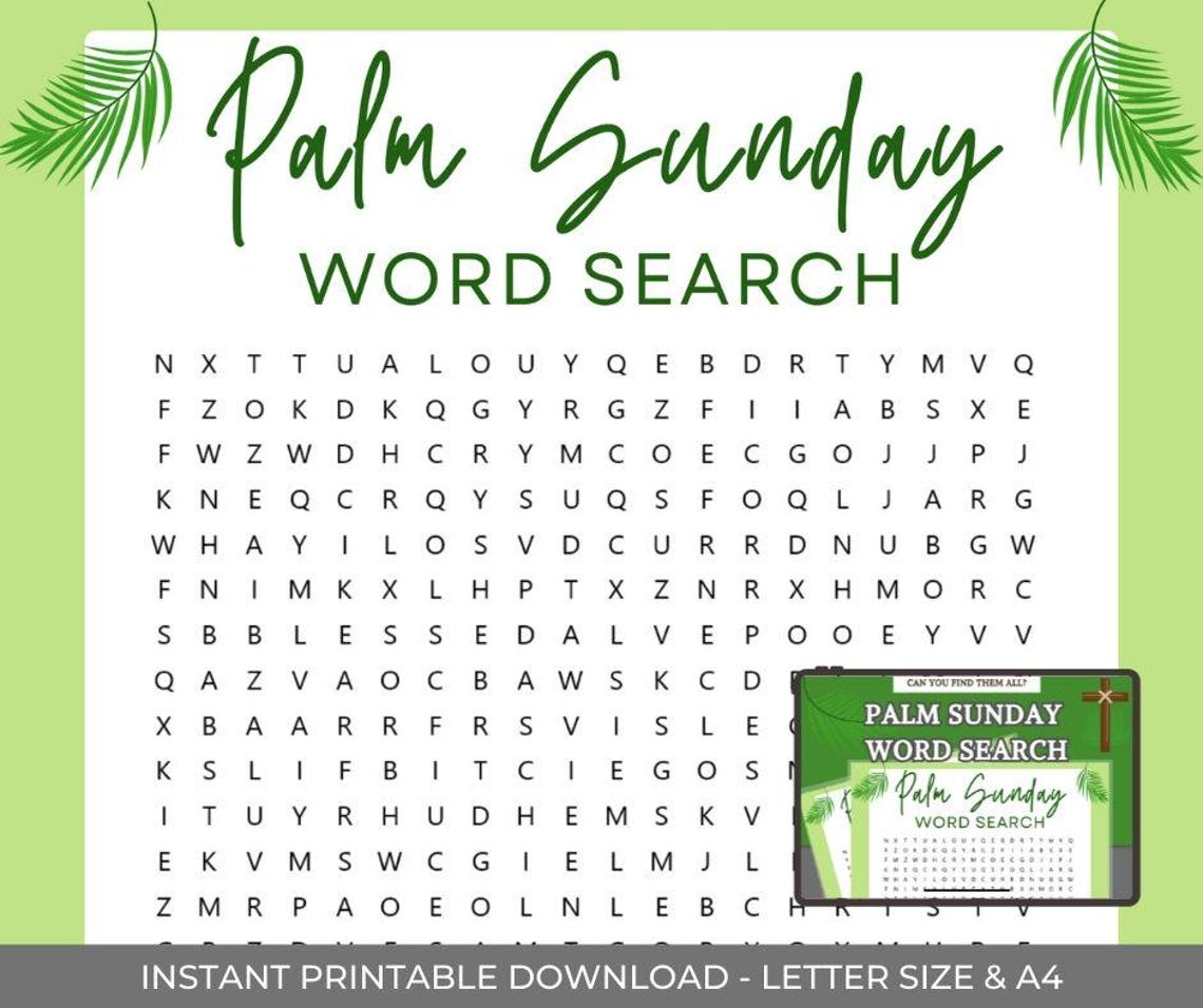 Palm Sunday Word Search |bible Palm Sunday Game Printable | Instant ...