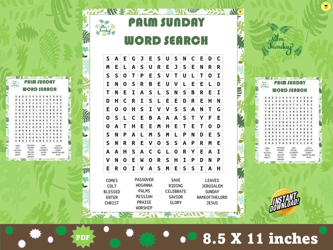 Palm Sunday Word Search bible Palm Sunday Game Printable Instant ...