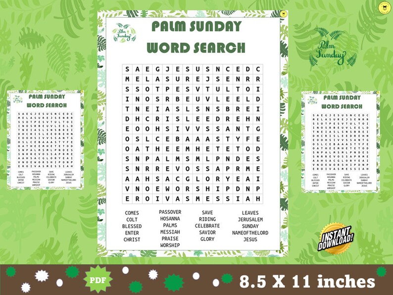 Palm Sunday Word Search bible Palm Sunday Game Printable Instant ...