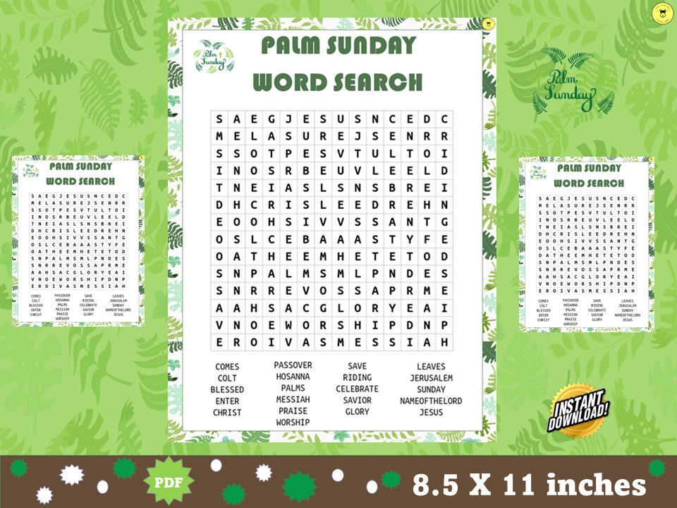 Palm Sunday Word Search bible Palm Sunday Game Printable Instant ...