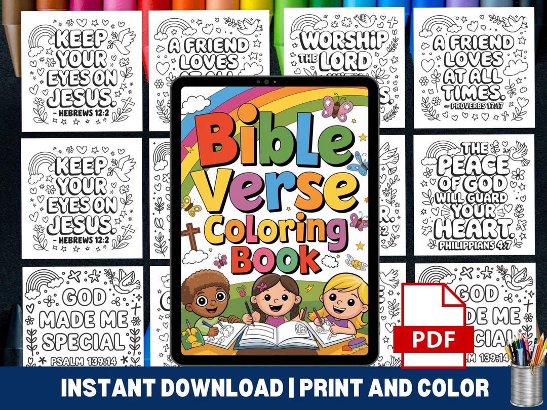 100 Bible Verse Coloring Pages: Printable Christian Activity Book (PDF ...