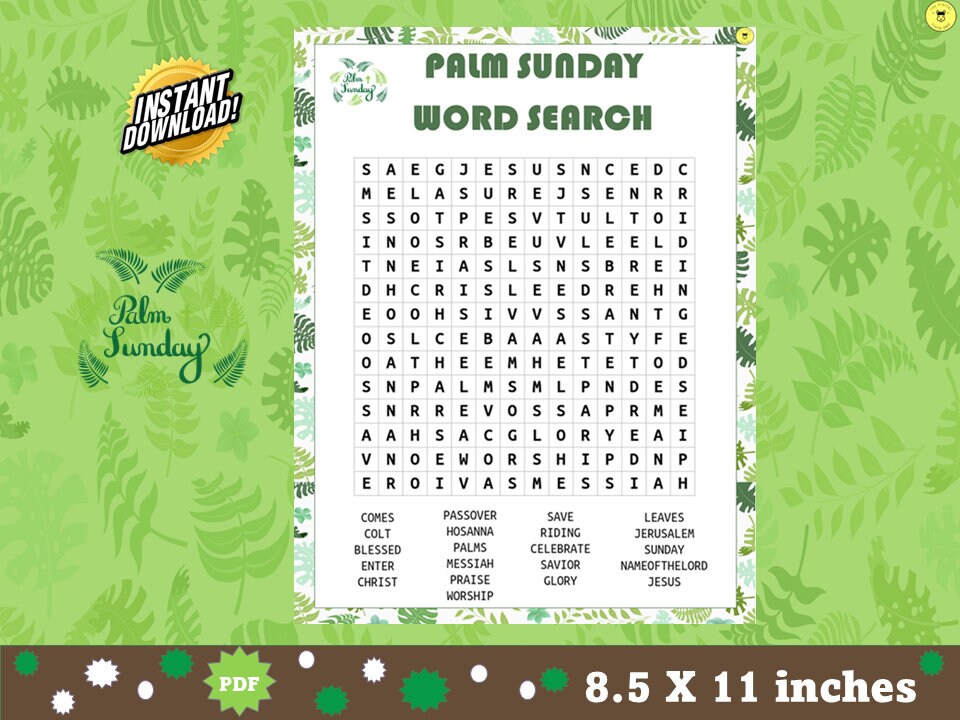 Palm Sunday Word Search bible Palm Sunday Game Printable Instant ...