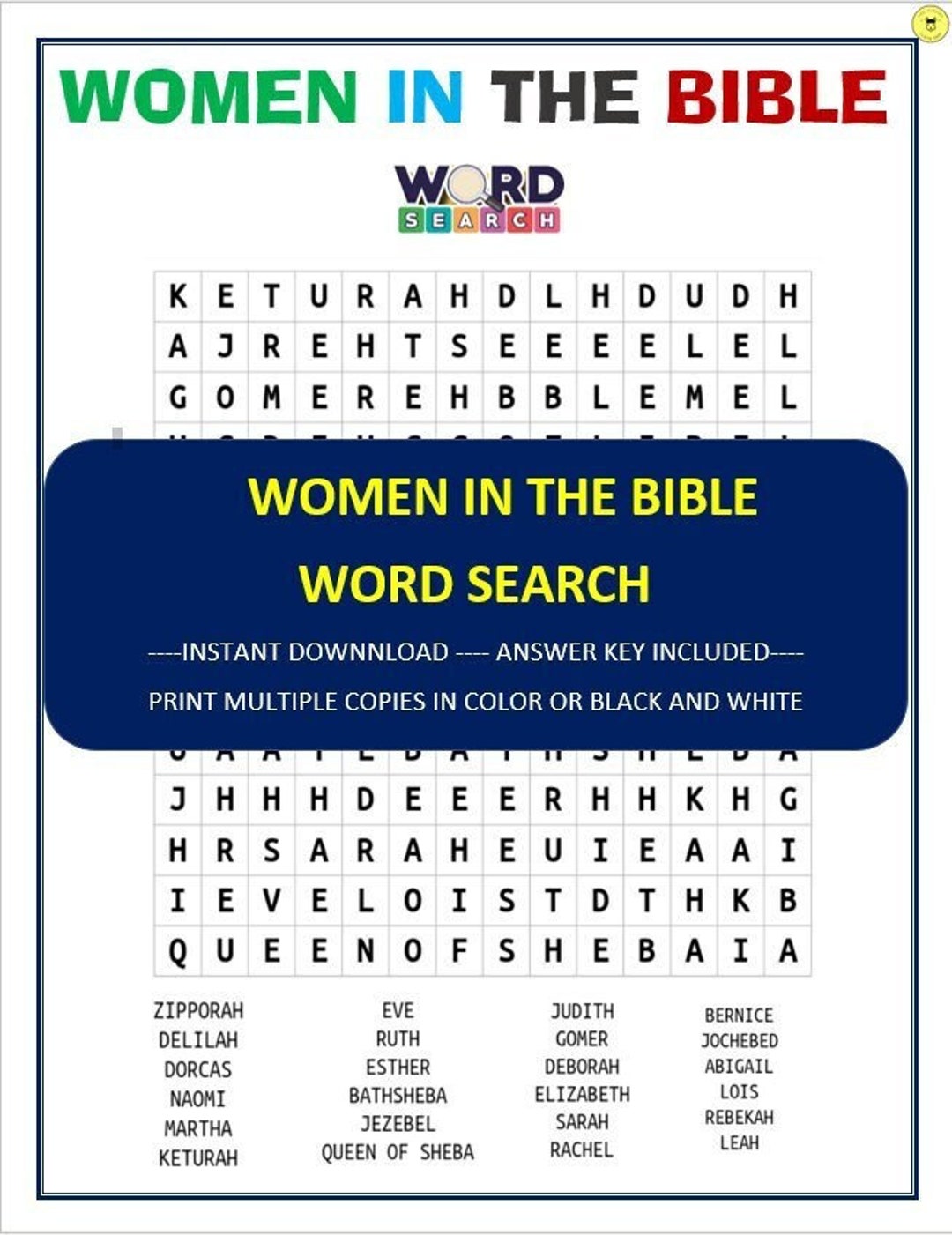 Women in the Bible Word Search bible Women Game Printable Sunday School ...