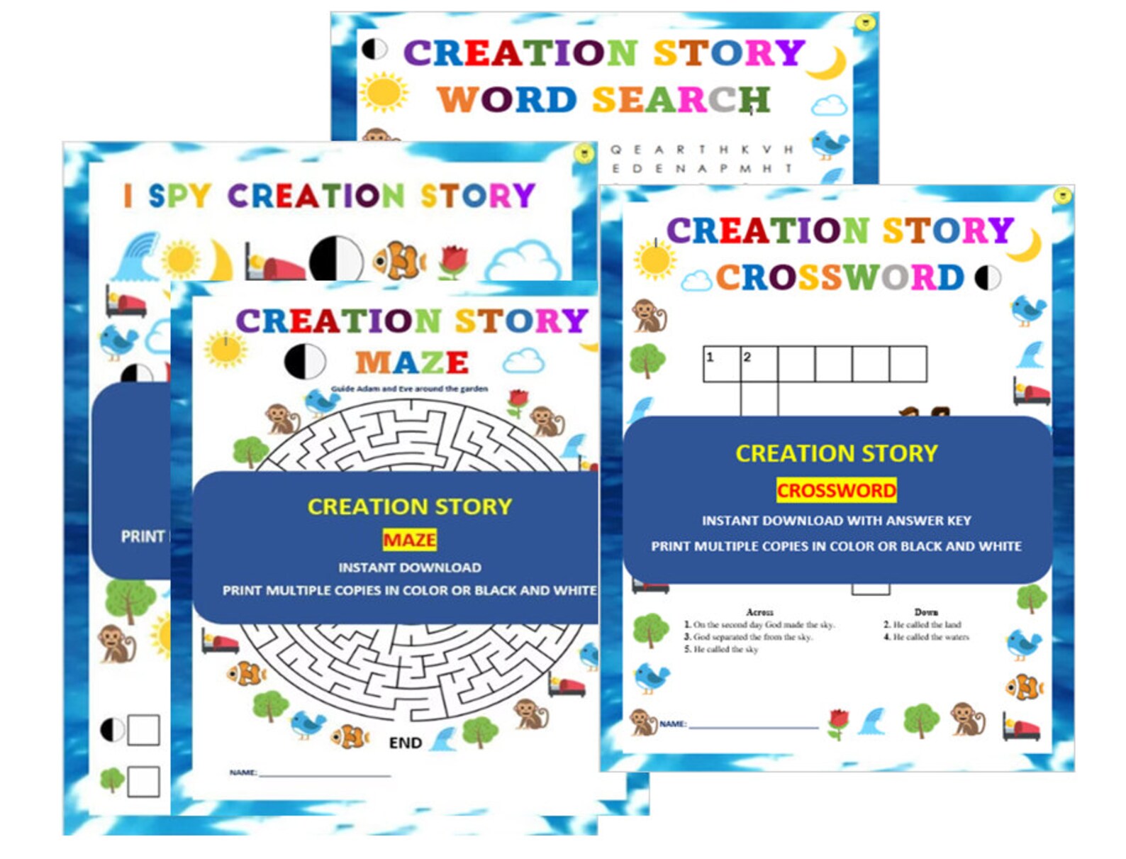 Creation Story Activity Bundle: I Spy, Maze, Crossword (printable ...
