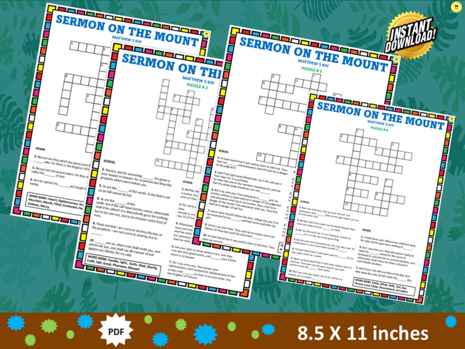Bible Crossword Puzzle | Sermon on the Mount Crossword Puzzle |church ...