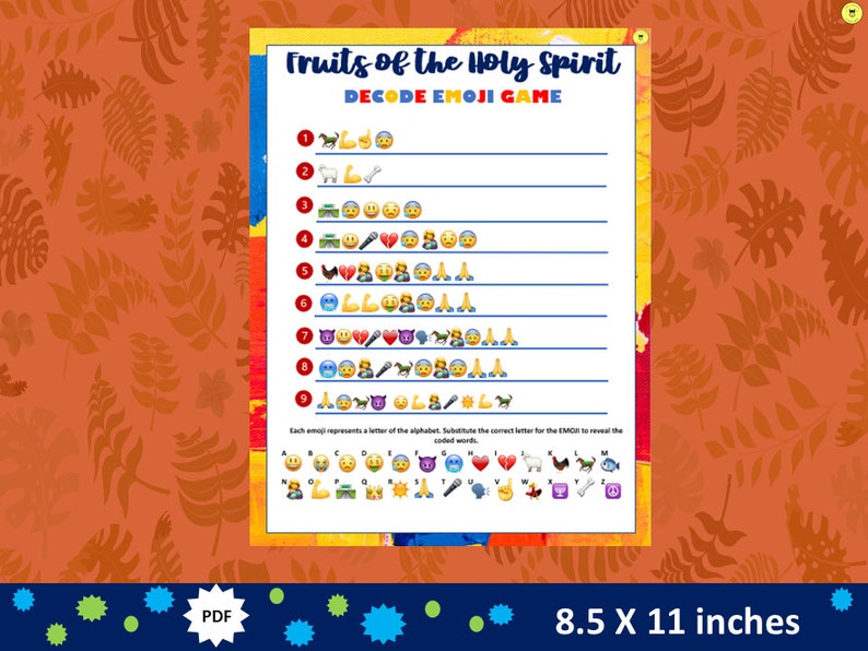 Fruits of the Holy Spirit Emoji Decode Game: Fun Printable (instant ...