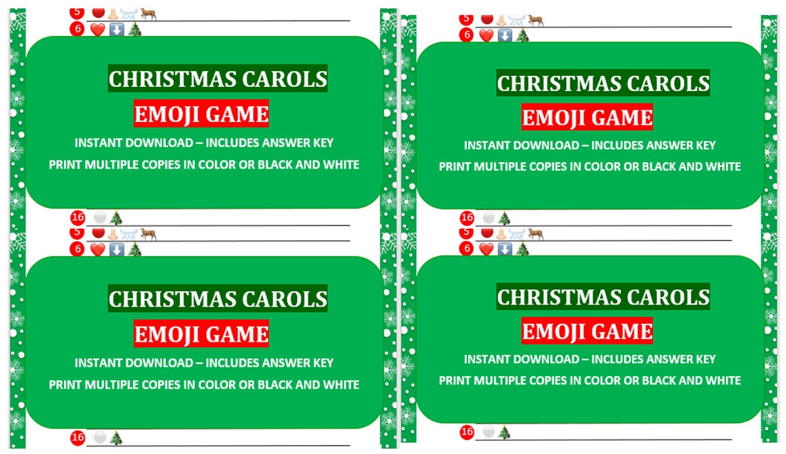 Christmas Carols Emoji Game: Printable Quiz (instant Download) - Etsy