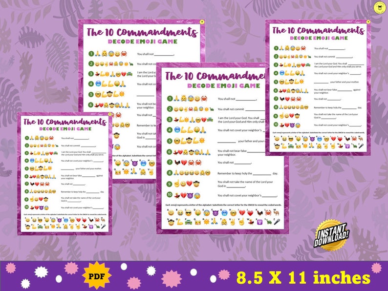 10 Commandments Emoji Decode Game: Fun Printable Activity (instant ...