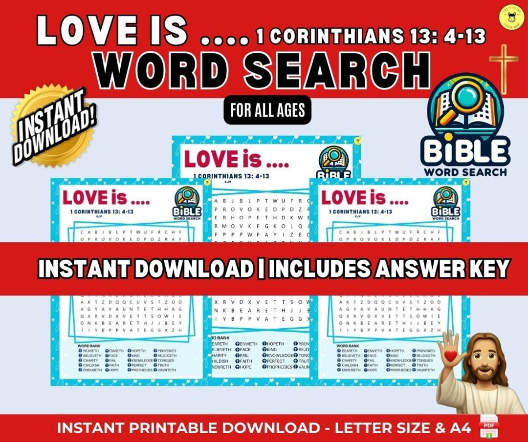 Bible Word Search | Love is 1 Corinthians 13:4-13 Game Printable ...