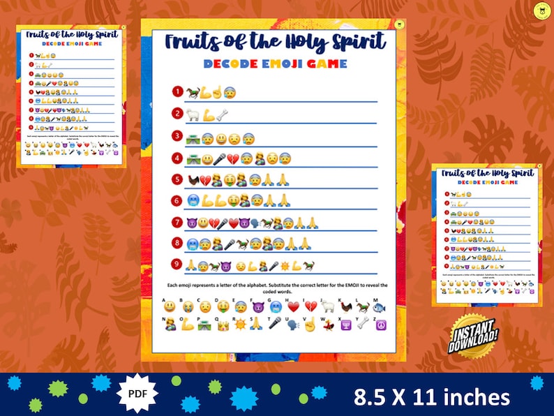 Fruits of the Holy Spirit Emoji Decode Game: Fun Printable (instant ...