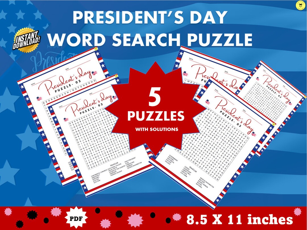 President's Day Word Search Puzzle | 5 President's Day Word Search ...