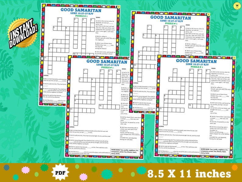 Good Samaritan Bible Crossword Puzzle: Church Activity (instant ...