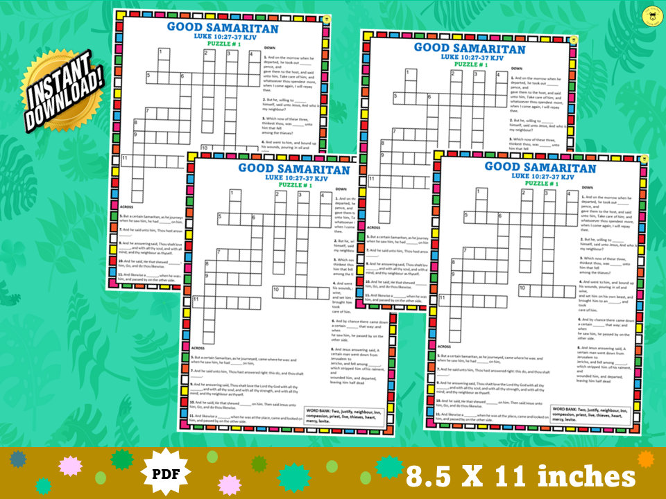 Bible Crossword Puzzle Good Samaritan Crossword Puzzle Bible