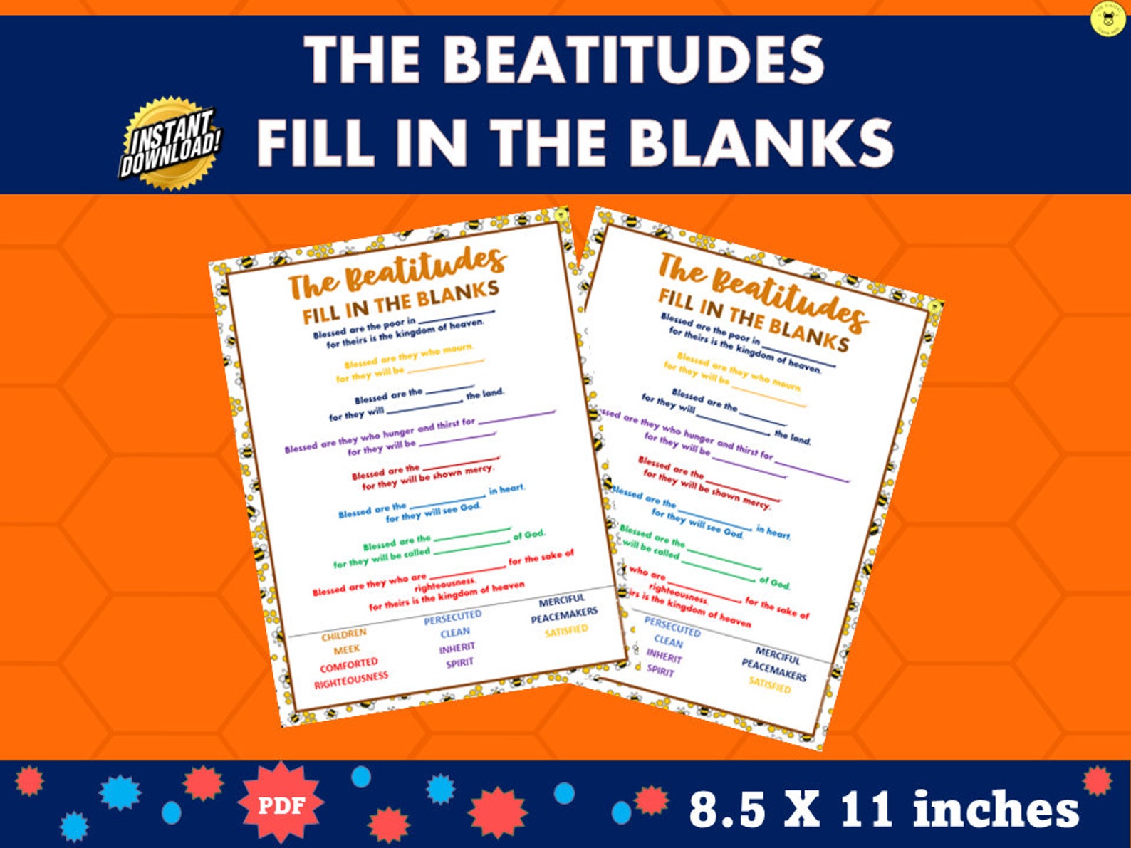 Beatitudes Fill-in-the-blanks Game: Bible Printable (instant Download ...