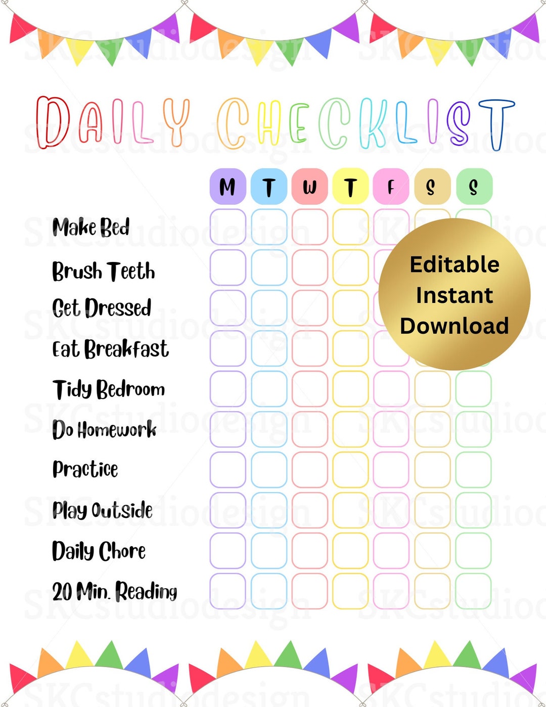 Editable Kids Daily Checklist PRINTABLE DIGITAL DOWNLOAD - Etsy