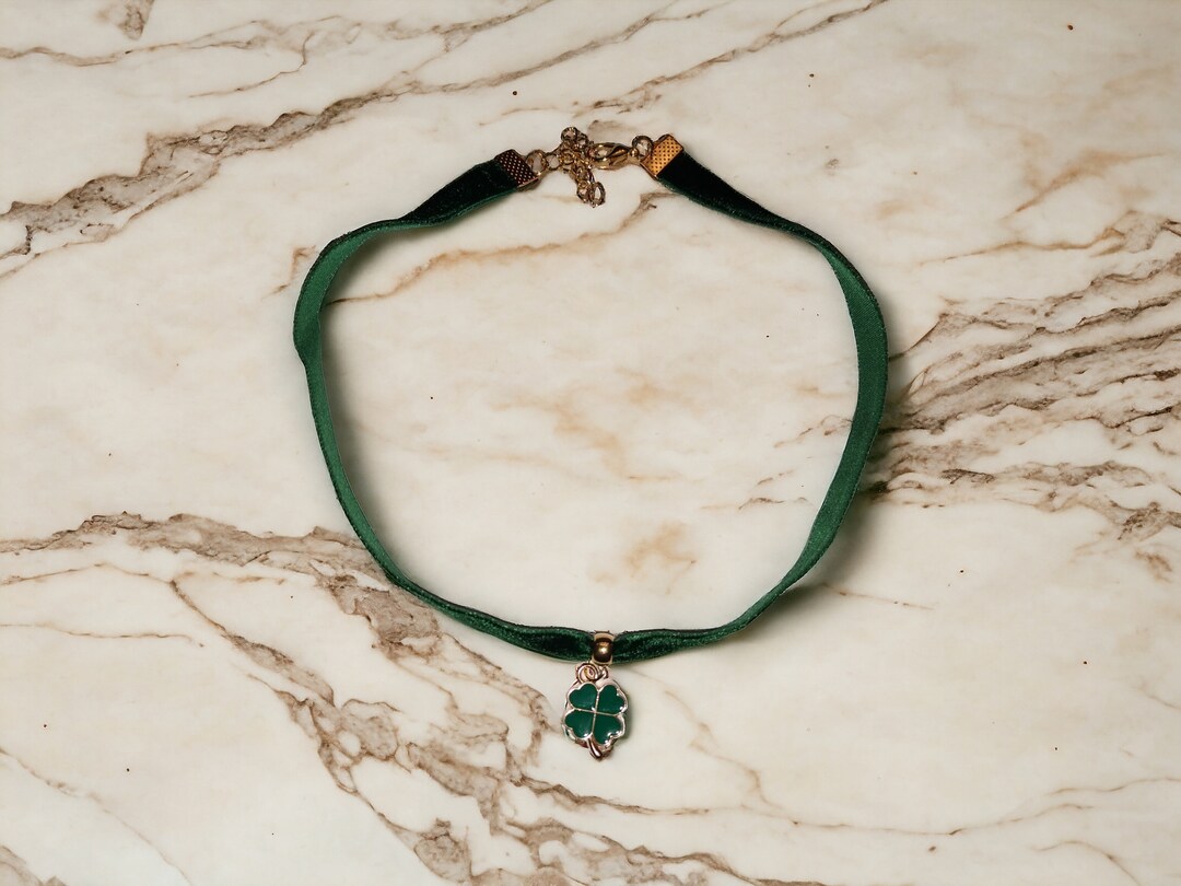 Green Velvet Choker With 4 Leaf Clover - Etsy