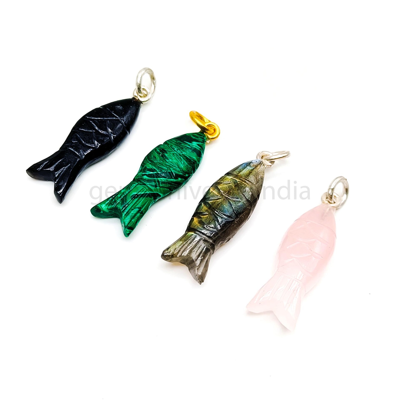 Natural Gemstone Carved Fish Pendant, Handmade 925 Silver Jewelry ...
