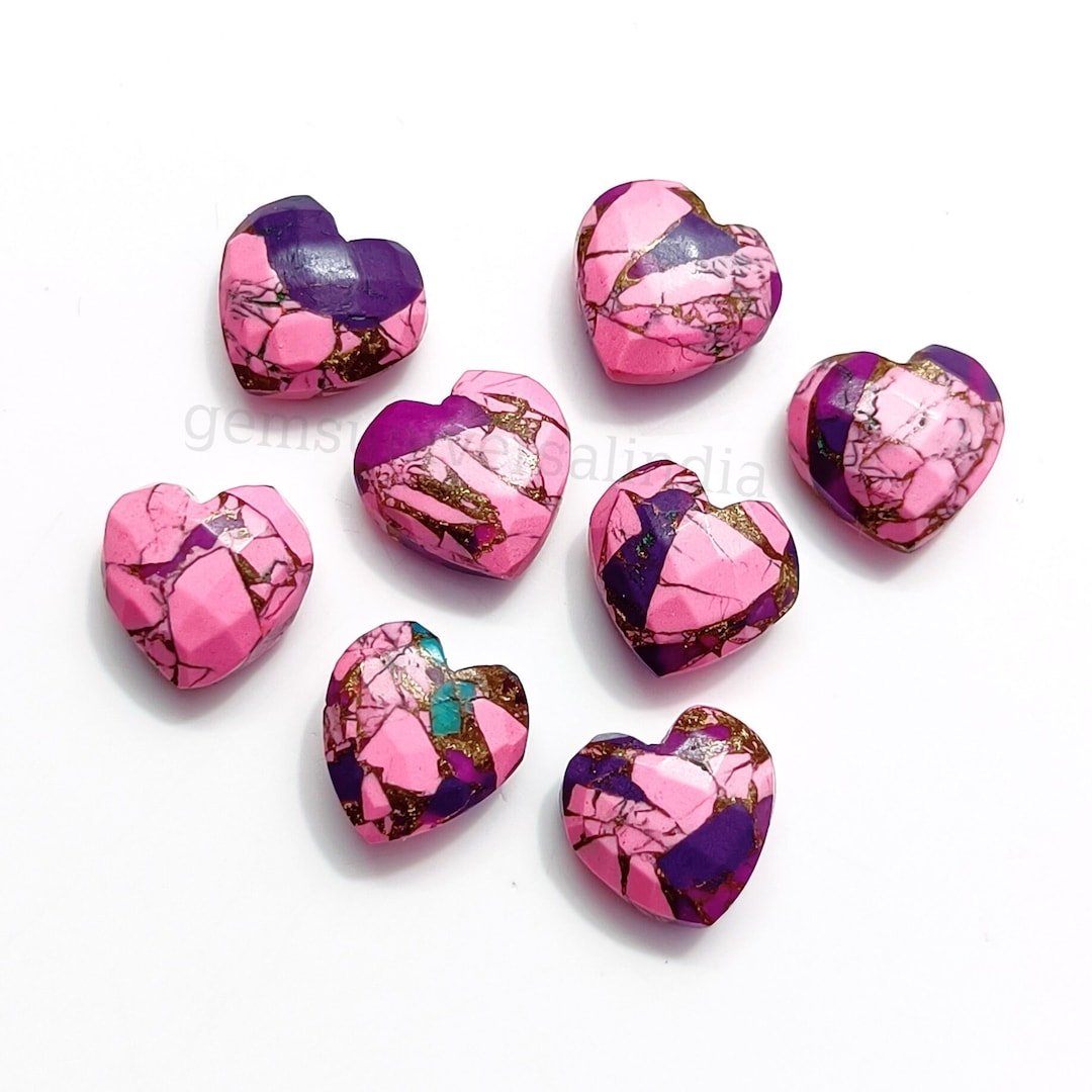 Pink Purple Mohave Turquoise Heart Shaped Gemstone Faceted Hand Carved ...