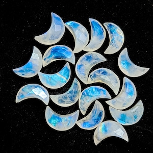 Flashy Rainbow Moonstone Moon Shape Gemstone, Faceted Hand Carved ...