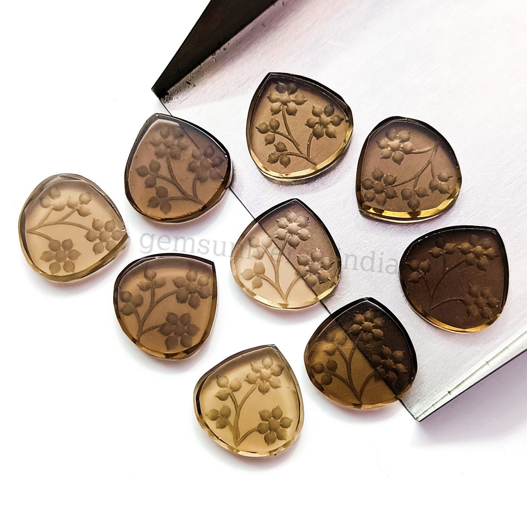 Intaglio Carved Smoky Quartz Heart Shape Gemstone, Natural Smoky Quartz ...