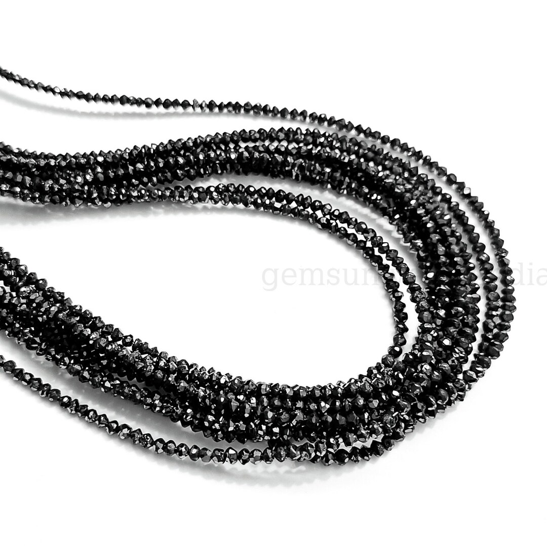 AAA+ Grade Black Diamond Faceted Rondelle Beads, 1.5-2.5mm Natural ...
