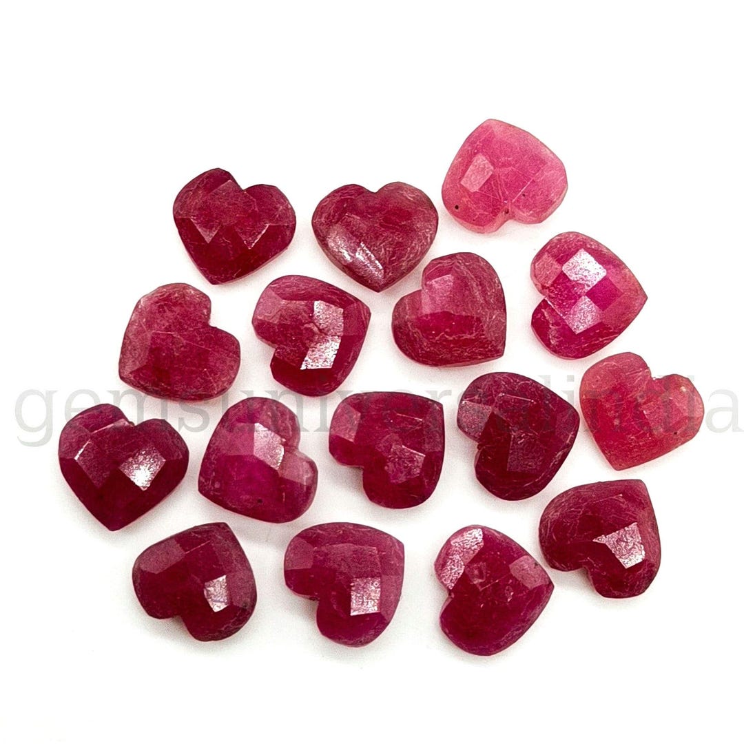 Natural Ruby Heart Shaped Gemstone, Faceted Hand Carved Heart Beads ...