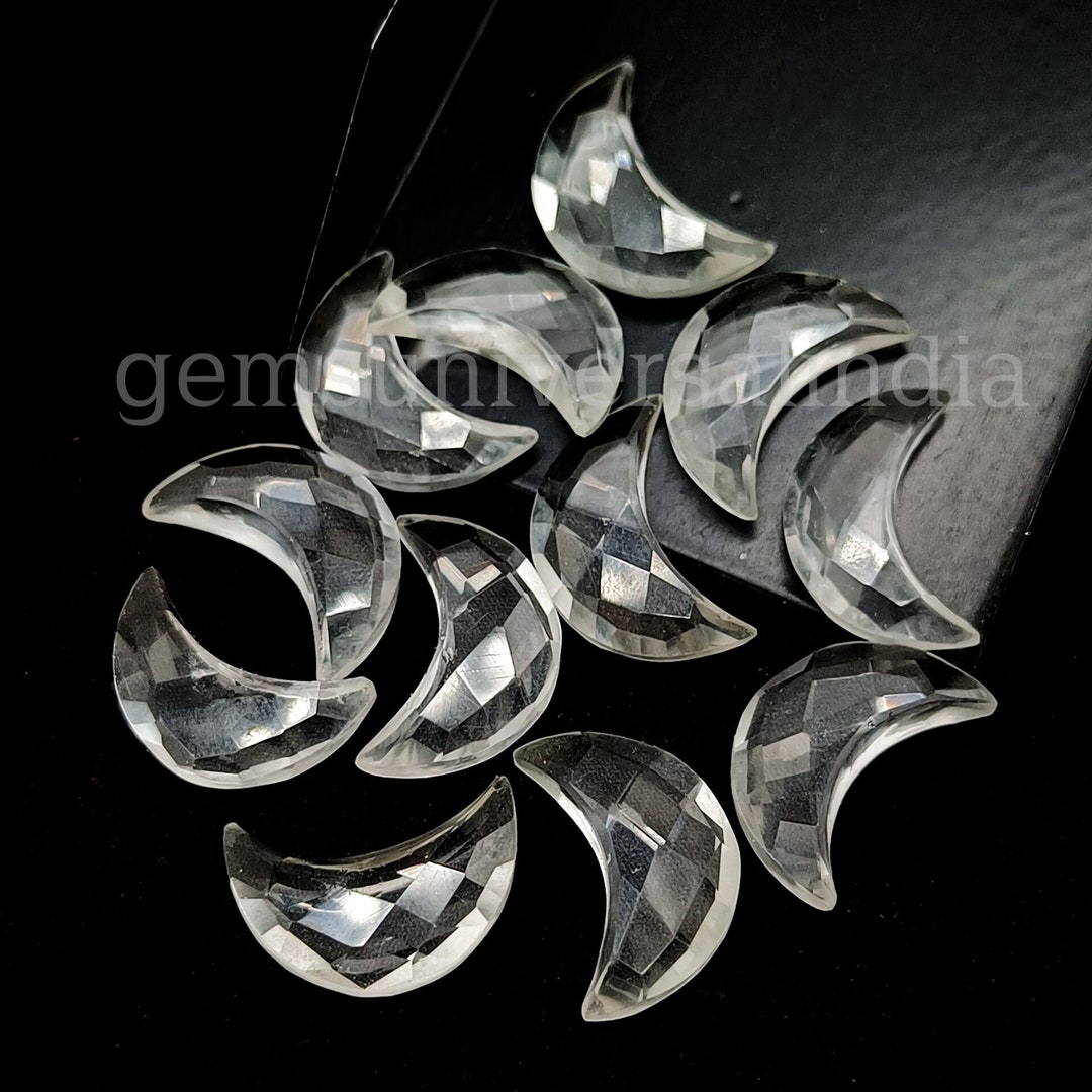 Natural Crystal Quartz Moon Shape Gemstone, Faceted Hand Carved ...