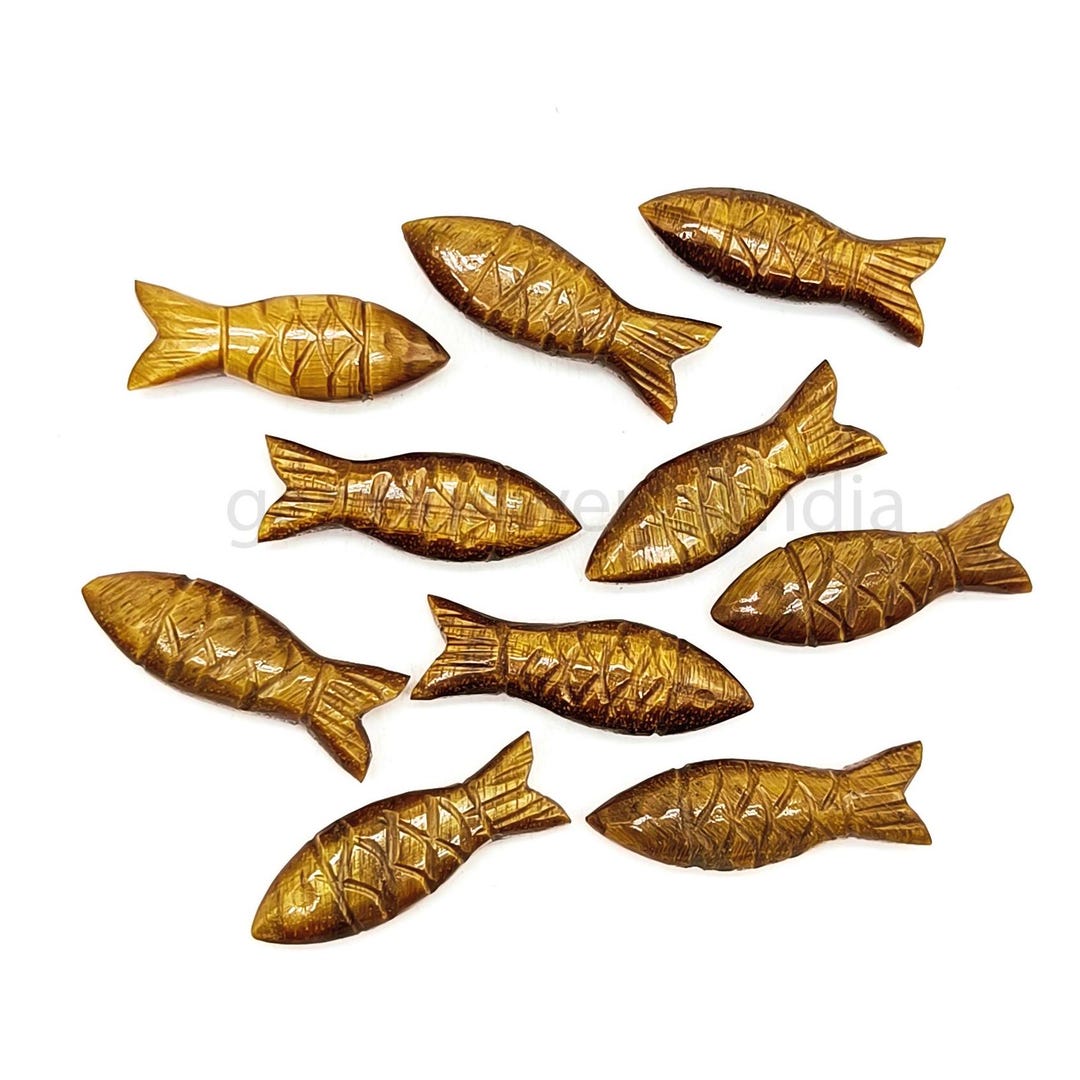 Dazzling Tiger Eye Fish Shape Carved Beads, Loose Fish Carving Gemstone ...