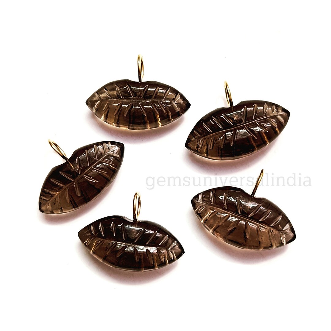 Smoky Quartz Gemstone Lip Pendant, Natural Gemstone Lips Pendant, 14k ...