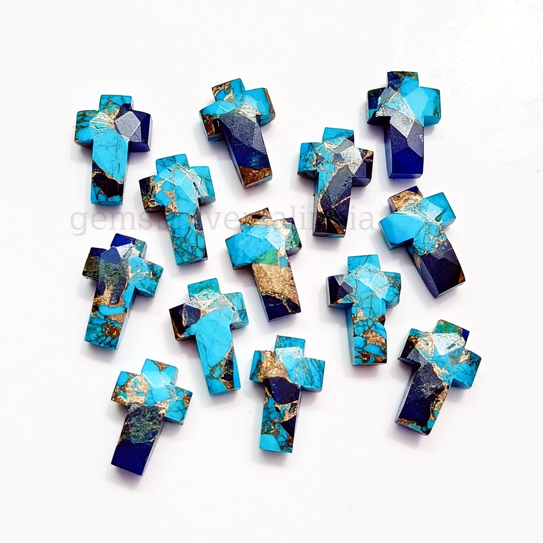 Blue Copper Turquoise Cross Shape Gemstone, AAA Turquoise Faceted Cross ...