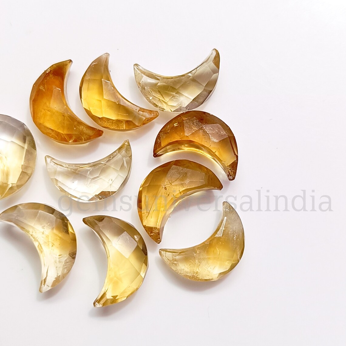 Natural Citrine Moon Shape Gemstone, Faceted Hand Carved Crescent Moon ...