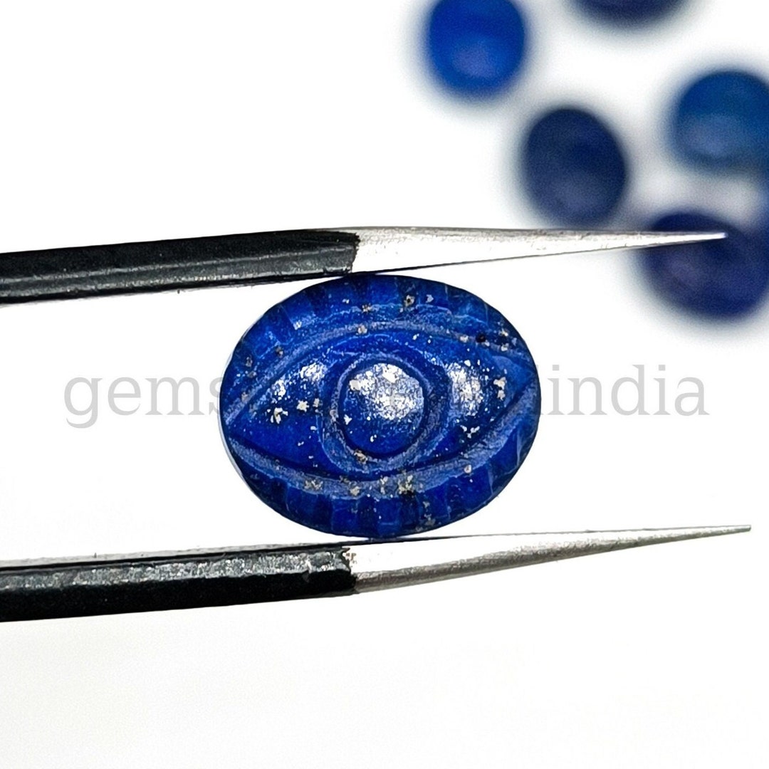 Natural Lapis Lazuli Carved Evil Eye Gemstone, Loose Hand Carved ...