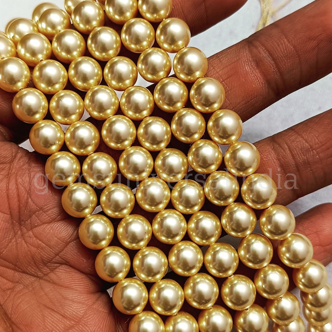 Grade A Golden Shell Pearl Beads, Glossy 8mm Pearl Round Beads Strand ...