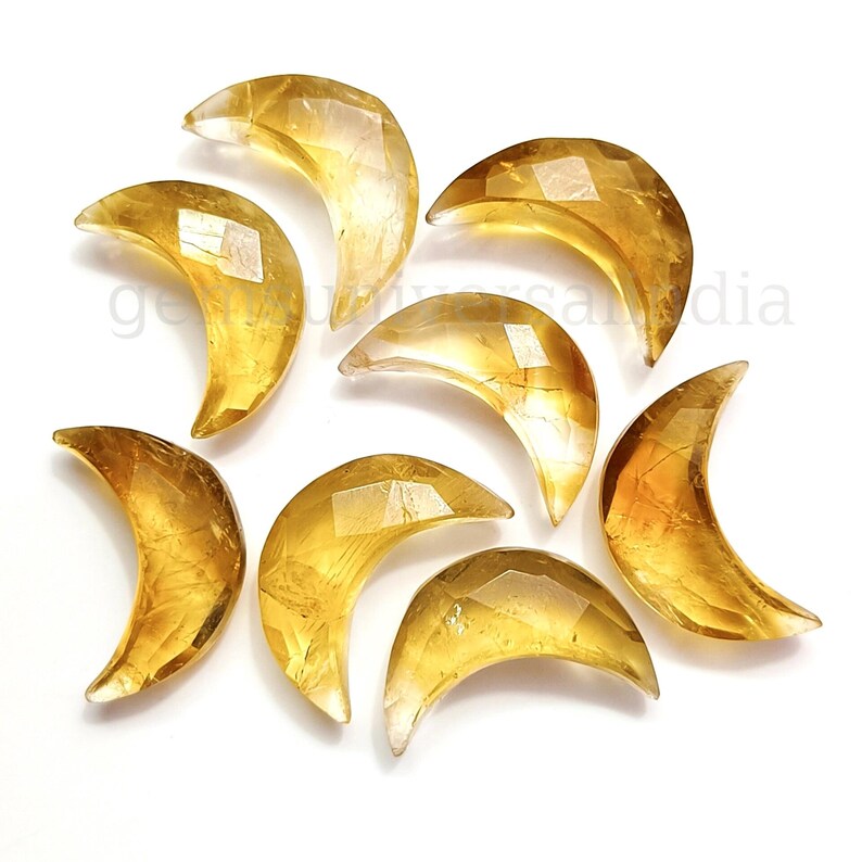 Natural Citrine Moon Shape Gemstone, Faceted Hand Carved Crescent Moon ...