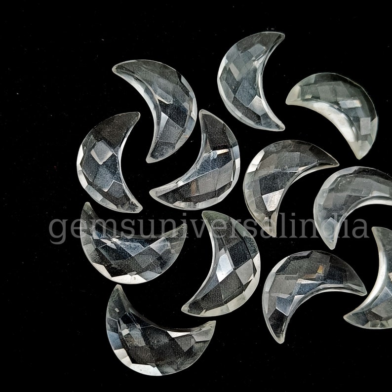Natural Crystal Quartz Moon Shape Gemstone, Faceted Hand Carved ...