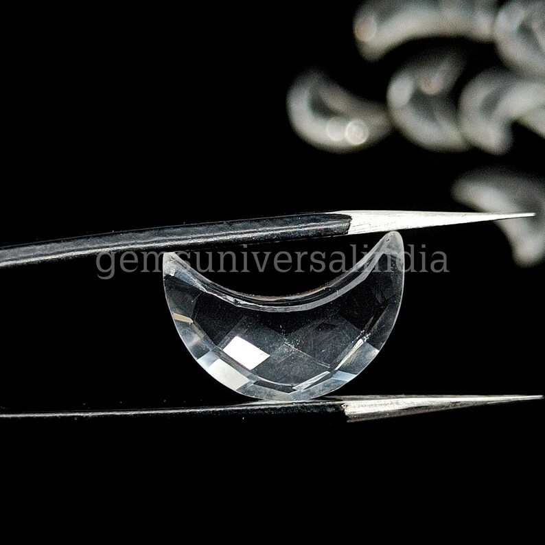 Natural Crystal Quartz Moon Shape Gemstone, Faceted Hand Carved ...