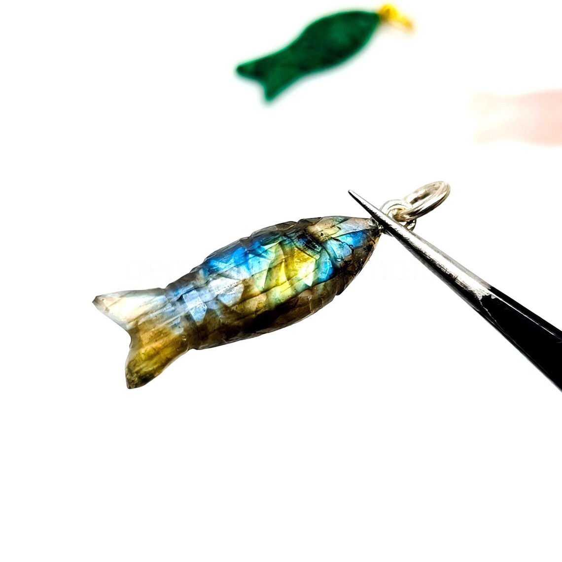 Natural Gemstone Carved Fish Pendant, Handmade 925 Silver Jewelry ...