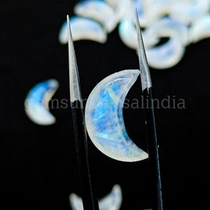 Flashy Blue Rainbow Moonstone Moon Shape Gemstone, Smooth Hand Carved ...