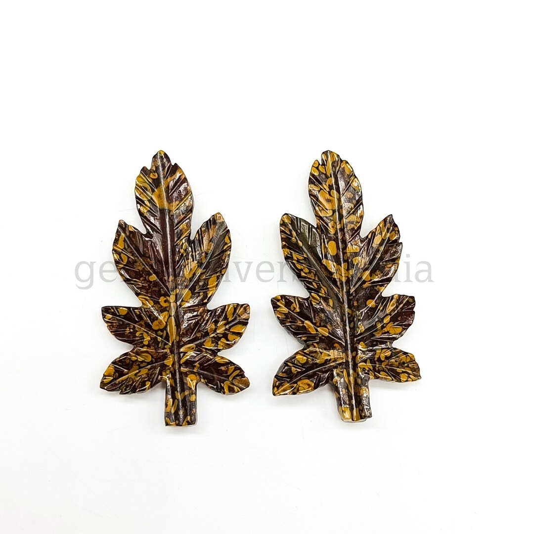 Natural Jasper Leaf Shape Gemstone Pair, Jasper Leaf Carved Gemstone ...