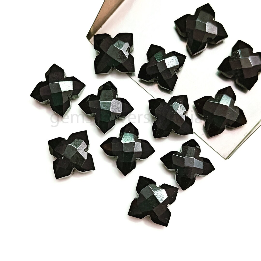 Beautiful Black Onyx Flower Shape Gemstone, Natural Onyx Faceted Flower ...
