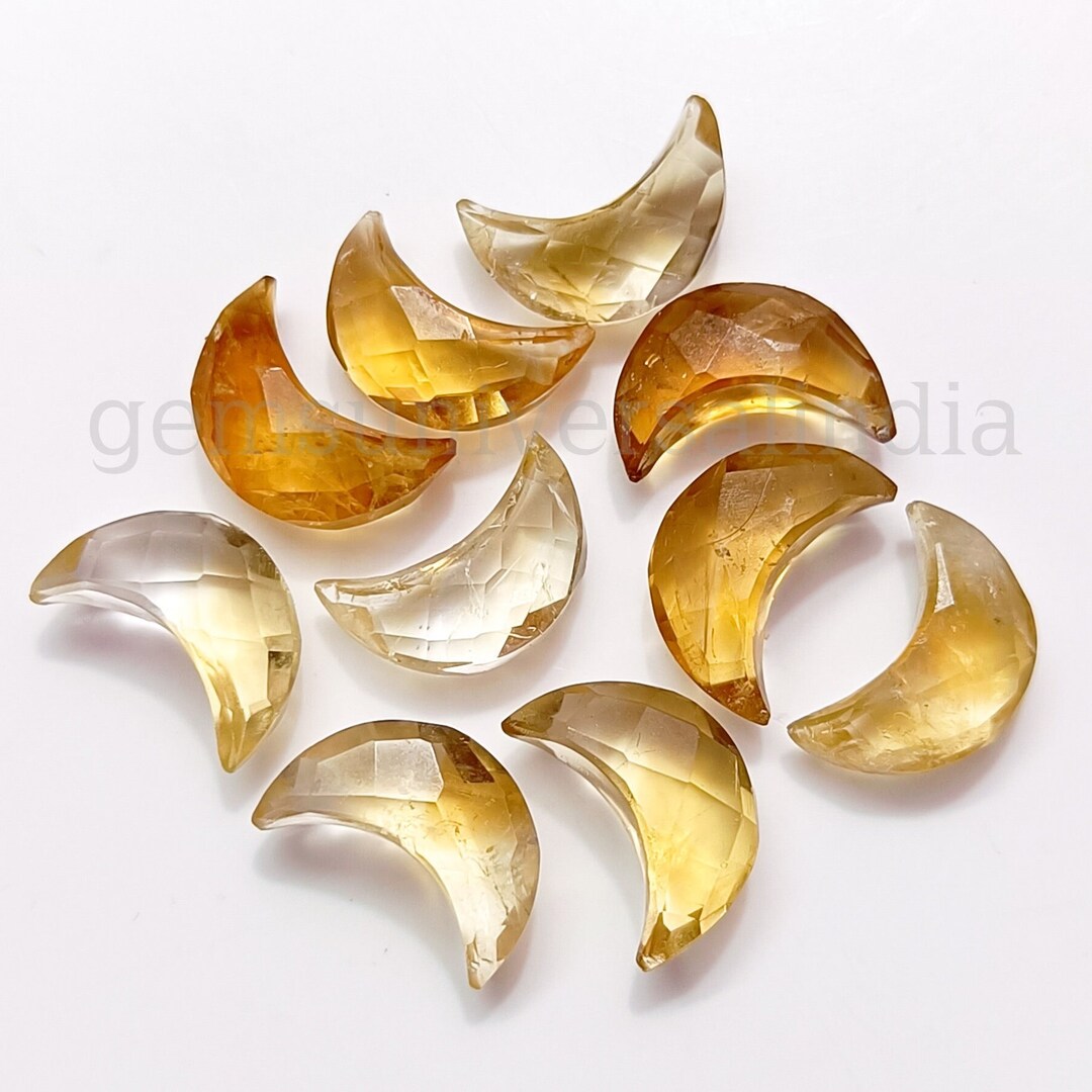 Natural Citrine Moon Shape Gemstone, Faceted Hand Carved Crescent Moon ...