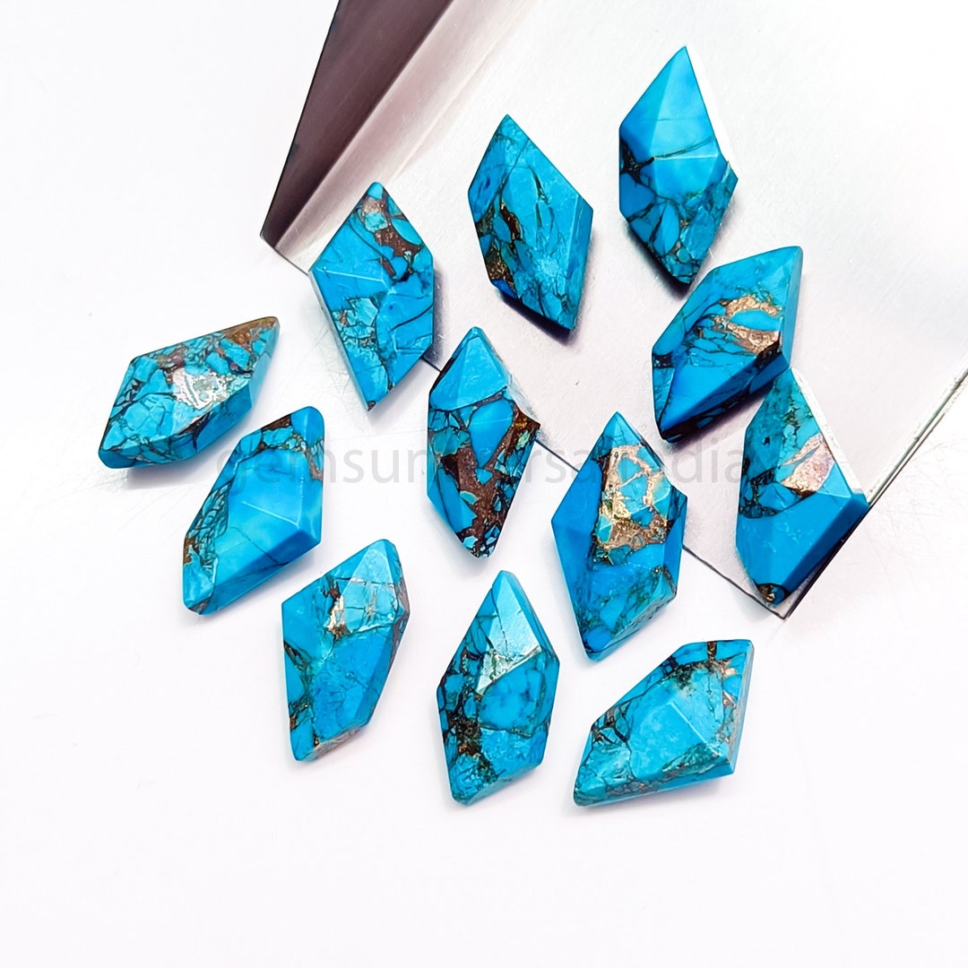 10pc AAA Copper Turquoise Spindle Shape Gemstone, Hand Carved Gemstone ...