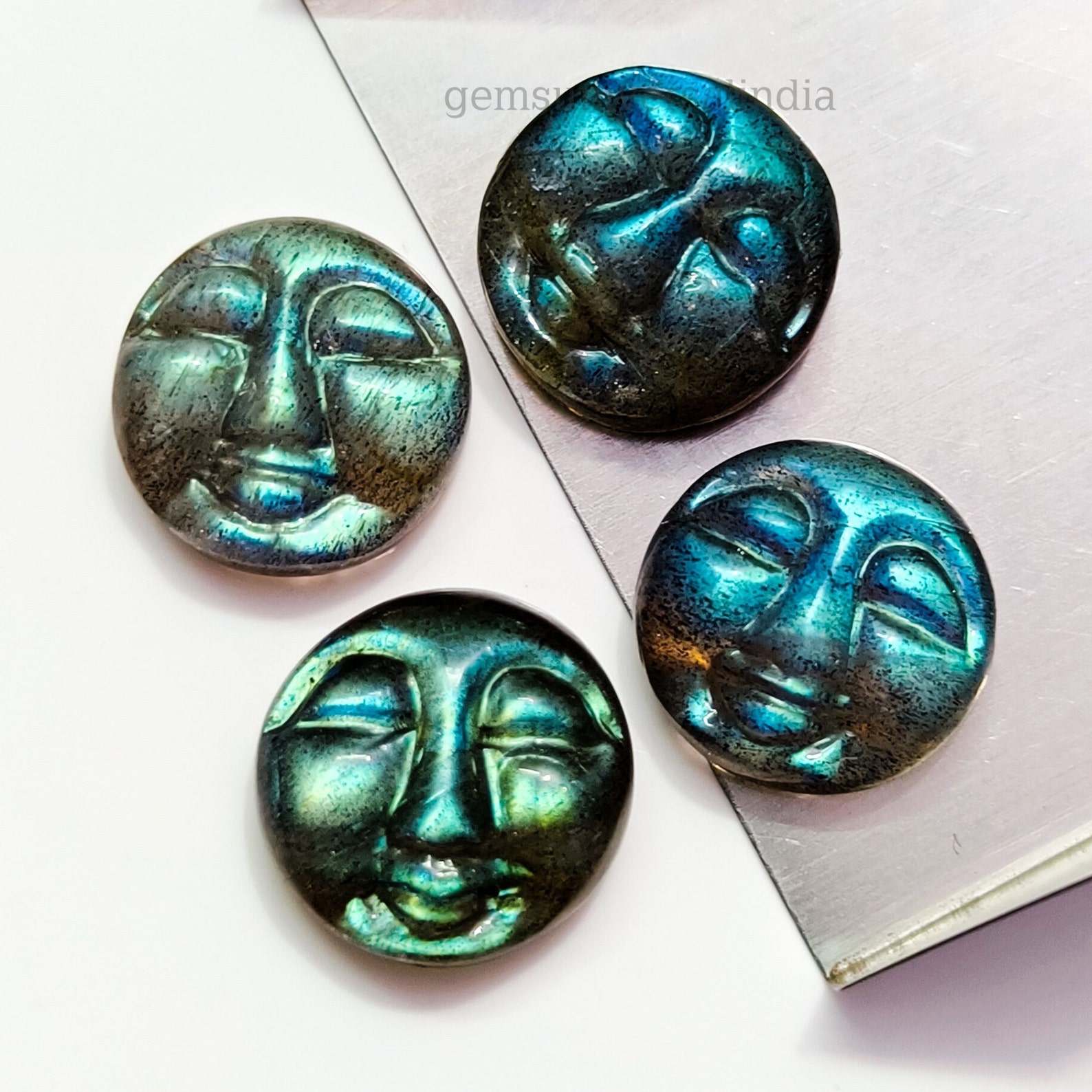Blue Flashy Labradorite Moon Face Shape Gemstone, Smooth Hand Carved ...