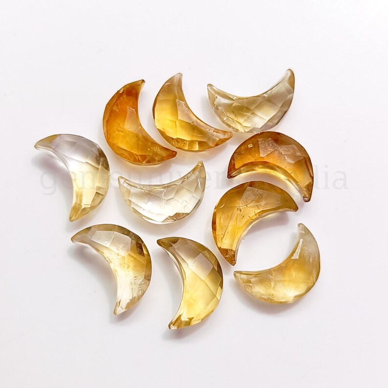 Natural Citrine Moon Shape Gemstone, Faceted Hand Carved Crescent Moon ...