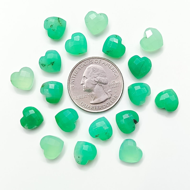 Natural Chrysoprase Heart Shaped Gemstone, Faceted Hand Carved Heart ...