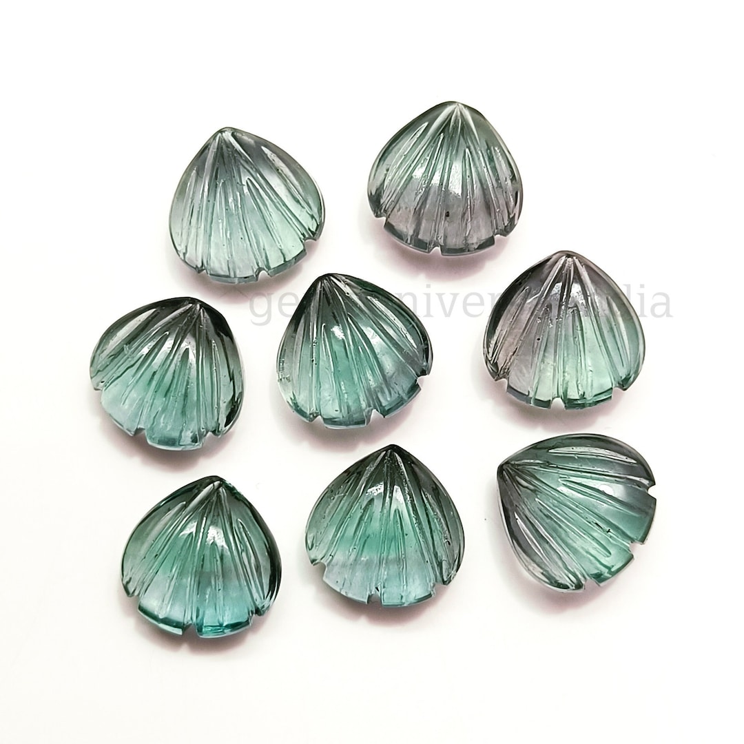 Green Fluorite Shell Shape Gemstone, Natural Fluorite Shell Carved Beads, Loose Hand Carved ...